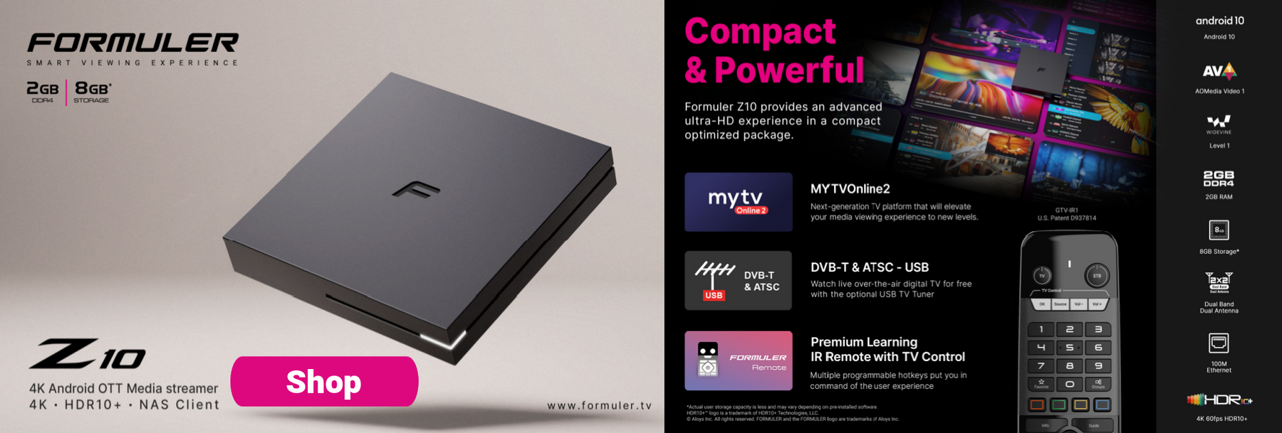 Formuler Z8 Android IPTV OTT Set Top Box | 4K Ultra HD | AC Dual Band ...